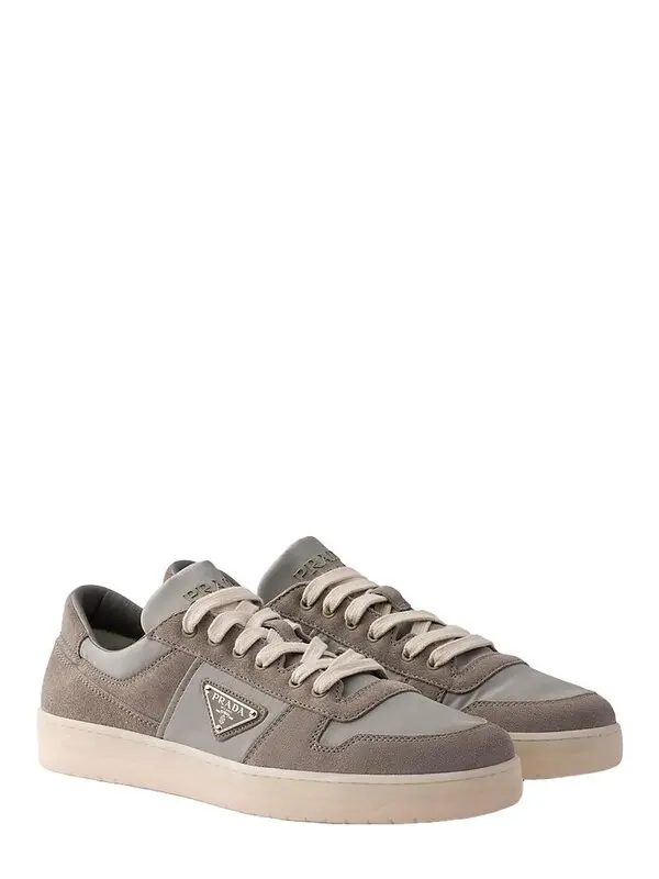 Prada Downtown Re-nylon And Suede Sneakers - Steel Gray