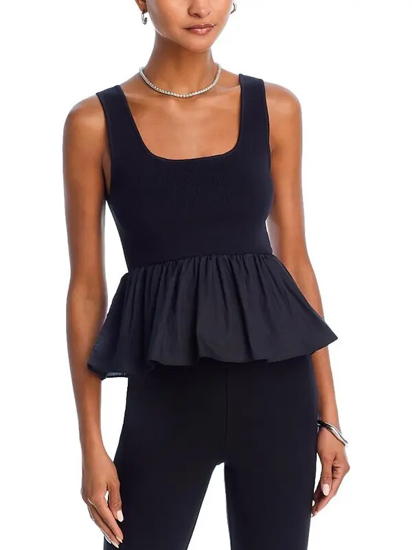 Aqua Peplum Poplin Tank - Black
