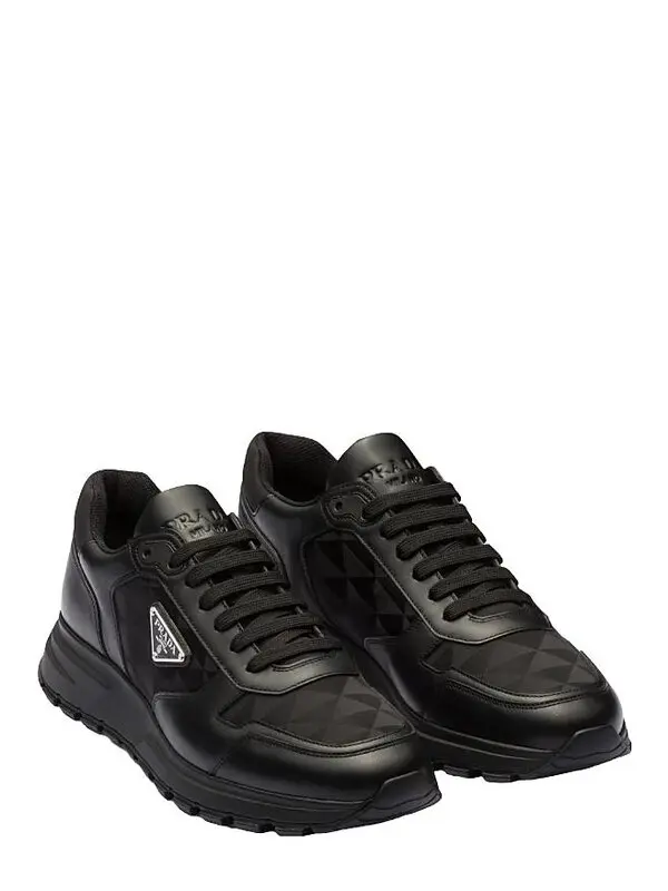 Prada Leather And Re-nylon Sneakers - Black