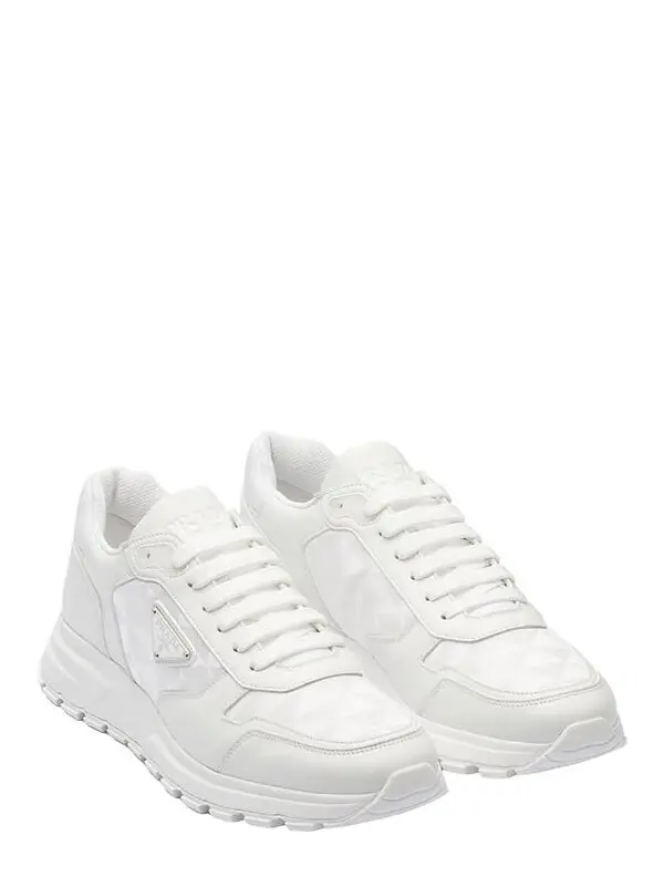 Prada Leather And Re-nylon Sneakers - White
