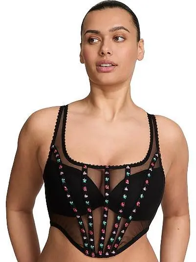 Victoria's Secret Very Sexy Dark Blossom Embroidery Corset Top - Print