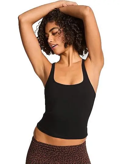 Pink All-day Cotton Square-neck Bra Tank - Black