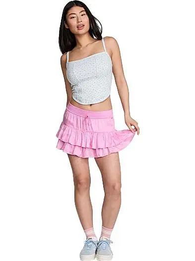 Pink Satin Ruffle Mini Skirt - Pink