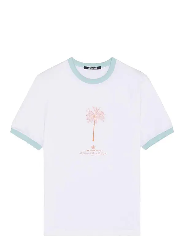 Jacquemus Le T-shirt Venice In White - Palm Tree White & Blue