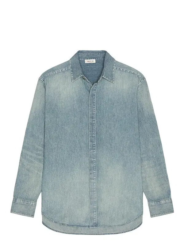 Fear Of God Denim Button Up Shirt In Indigo 2 In Blue - Medium Indigo