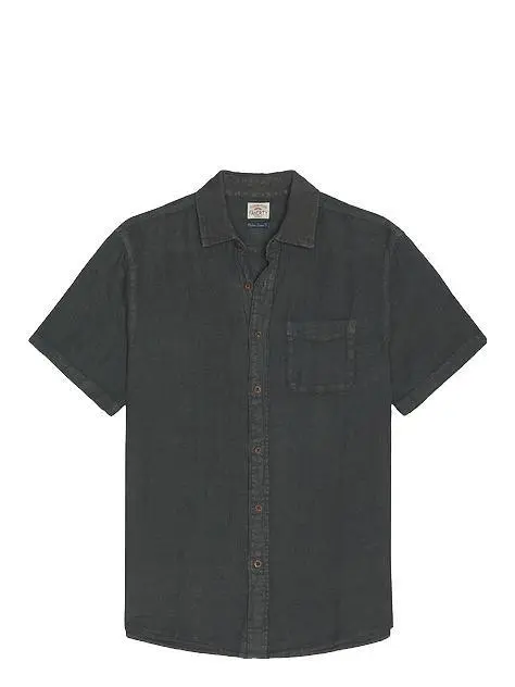 Faherty Brand Short Sleeve Palma Linen Shirt In Black - Washed Black Basketweave