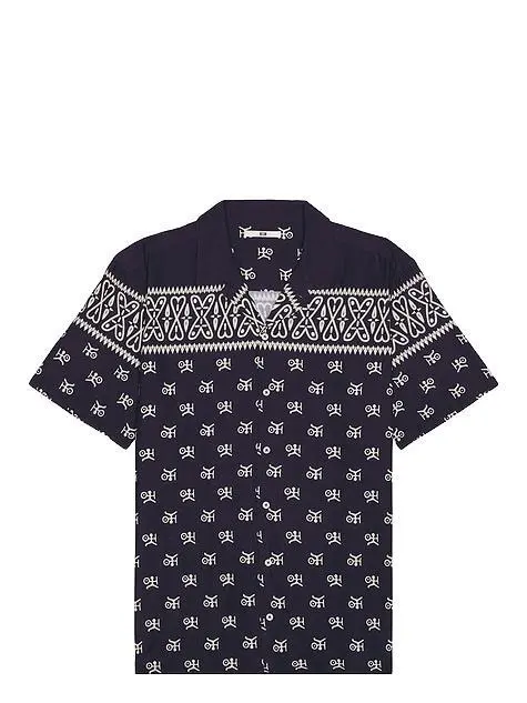 Neuw Scarf Print Short Sleeve Shirt In Navy - Indigo