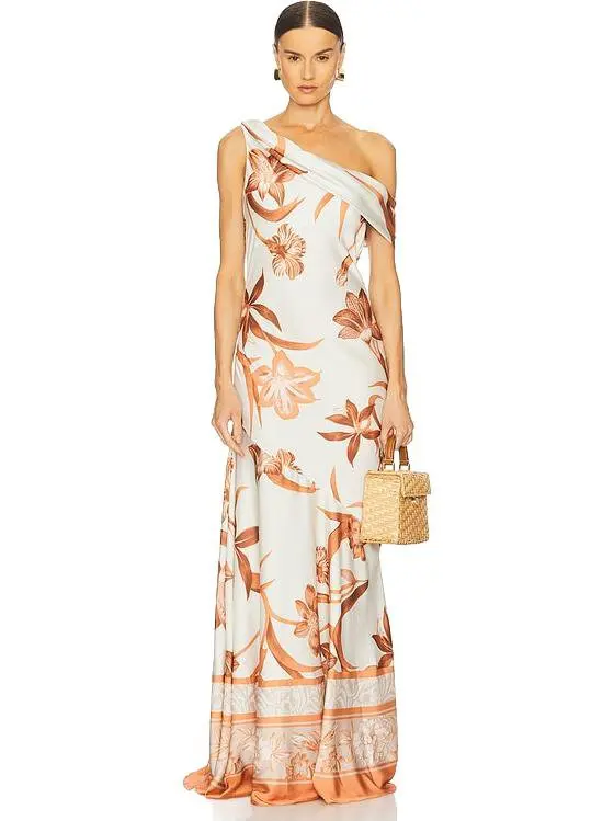 Rococo Sand One Shoulder Maxi Dress - Beige Brown