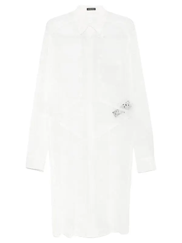 ANN DEMEULEMEESTER Lace-detailed Midi Shirt Dress - White