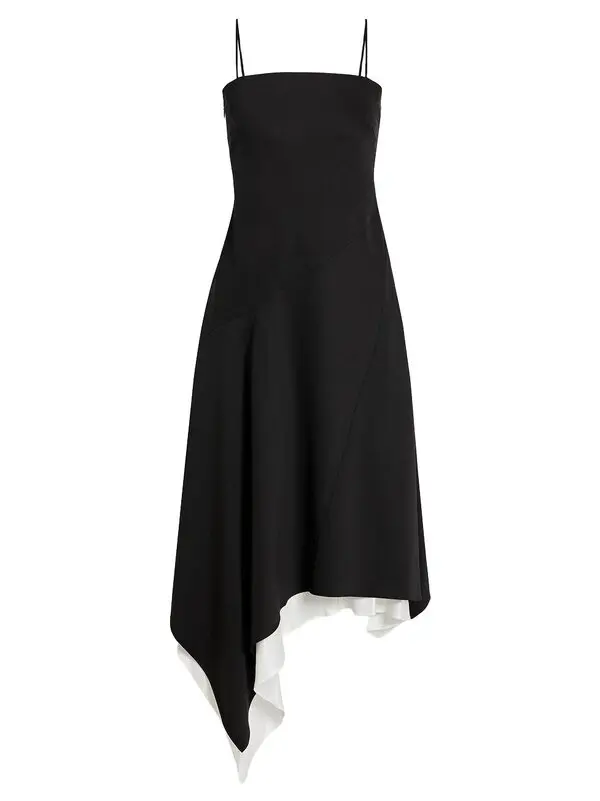 Helmut Lang Asymmetric Layered Wool Midi Dress - Black