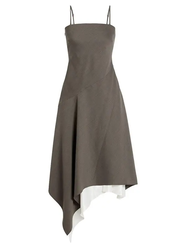 Helmut Lang Asymmetric Layered Wool Midi Dress - Dark Gray