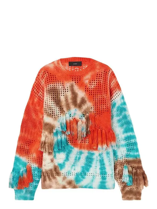 Alanui California Dreaming Net Tasseled Tie-dyed Wool Sweater - Bright Orange