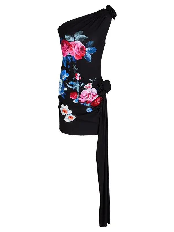 Magda Butrym One-shoulder Floral-print Mini Dress - Black