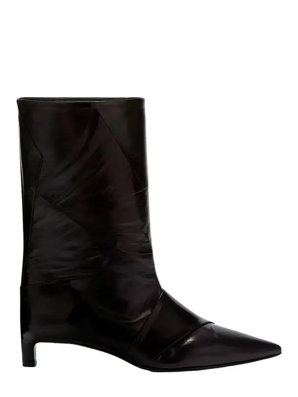 JIL SANDER Leather Kitten Heel Boots - Black