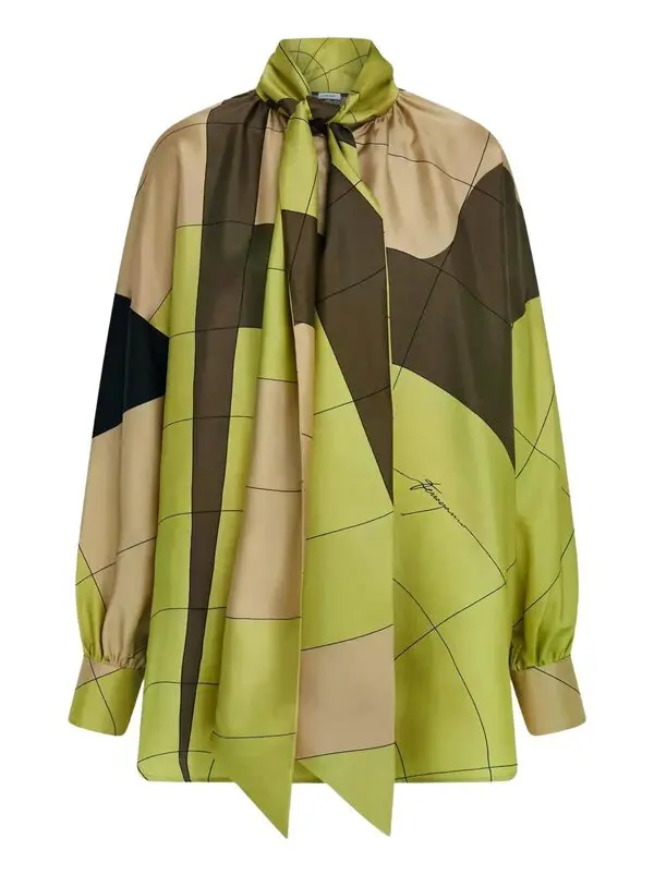 FERRAGAMO Sash-detail Silk Shirt - Citronella/cement