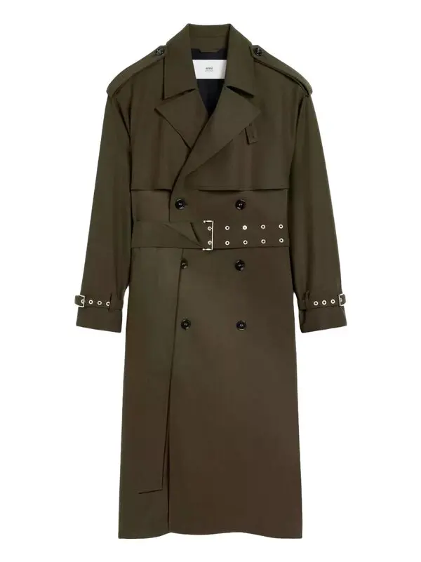 Ami Double-breasted Trench Coat - Green