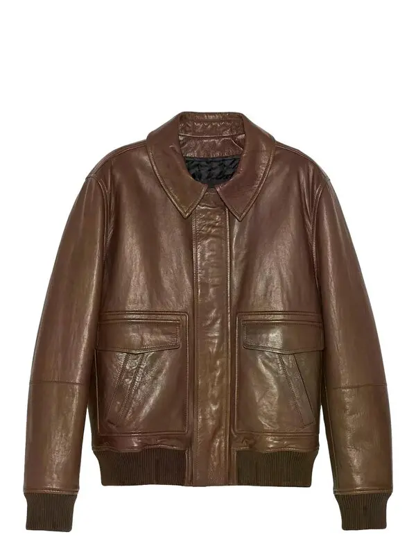 YVES SALOMON Aviator Leather Jacket - Brown