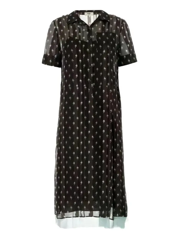 Fendi Printed Silk Shirt Dress - Black
