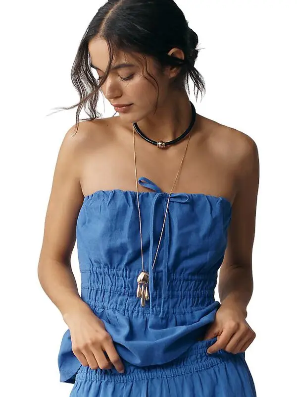 THE SOMERSET COLLECTION BY ANTHROPOLOGIE The Somerset Collection Strapless Blouse - Blue Mountain
