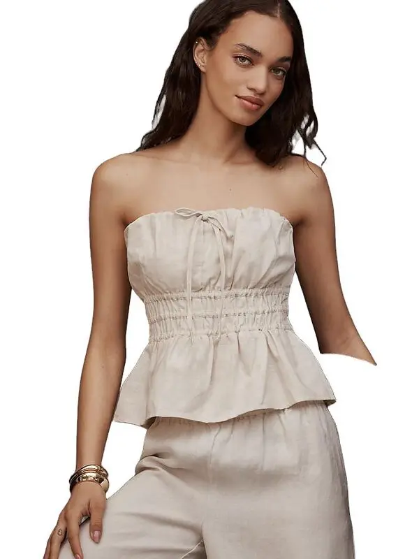 THE SOMERSET COLLECTION BY ANTHROPOLOGIE The Somerset Strapless Blouse - Camel Hint
