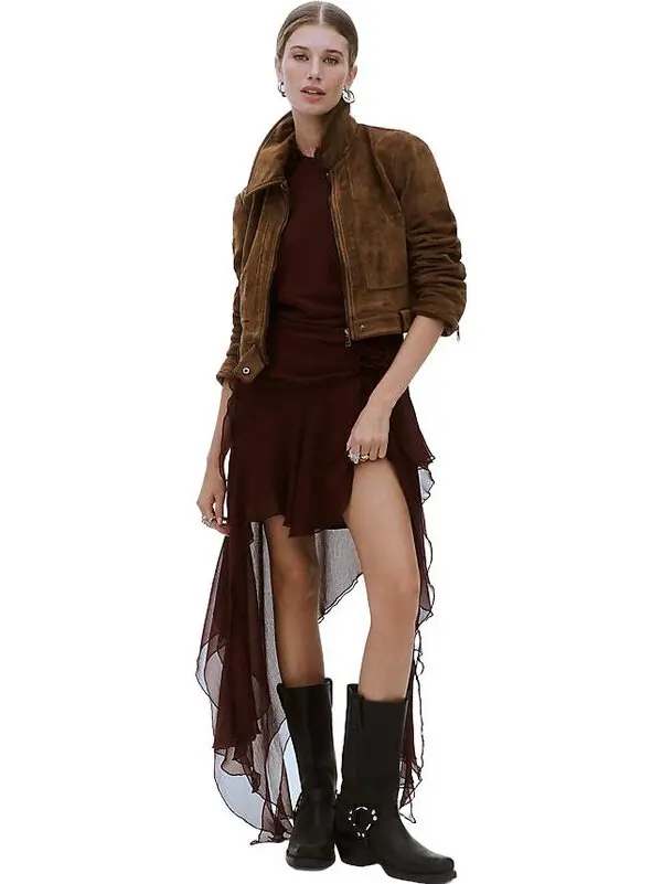Bardot Ivana Georgette Ruffle Asymmetrical High-low Mini Dress - Deep Plum