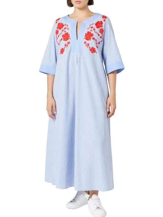 Marina Rinaldi Opossum Floral Appliqué Cotton Poplin Dress - Optical White