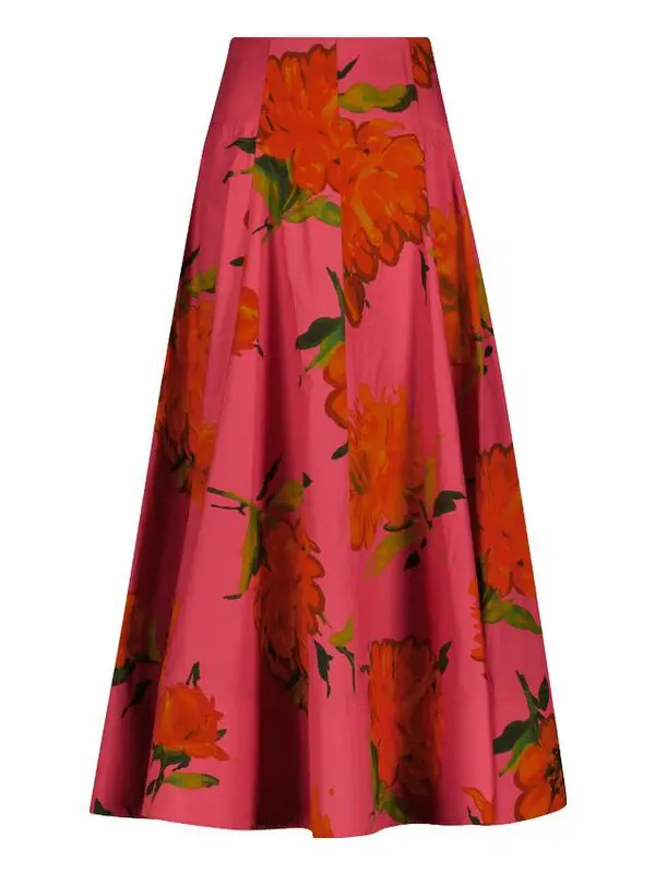 Lela Rose Floral Printed Cotton Parker Skirt - Multicolor / Pink