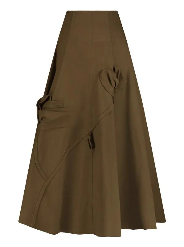 Lela Rose Stretch Cotton Twill Draped Rose Parker Skirt - Brown