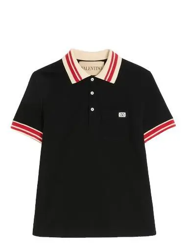 Valentino Garavani Cotton Piqué Polo Shirt With Vlogo Patch - Black