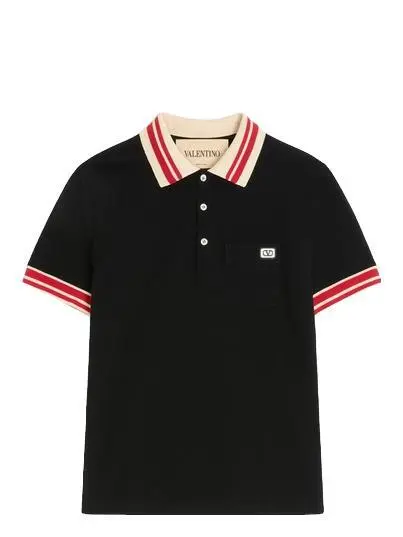 Valentino Garavani Cotton Piqué Polo Shirt With Vlogo Patch - Black