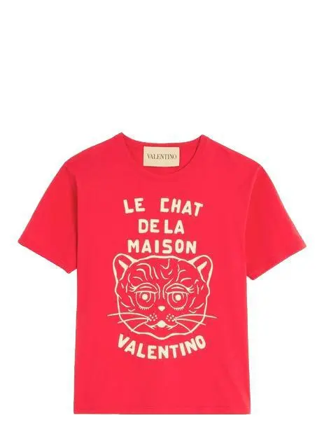 Valentino Garavani Cotton T-shirt With Le Chat De La Maison Print - Red