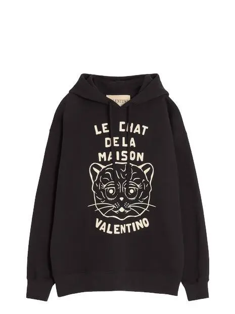 Valentino Garavani Cotton Sweatshirt With Le Chat De La Maison Patch - Black