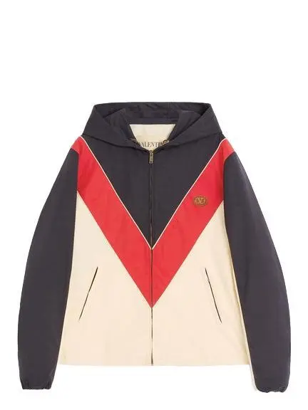 Valentino Garavani Nylon Hooded Windbreaker With Vlogo Patch - Natural