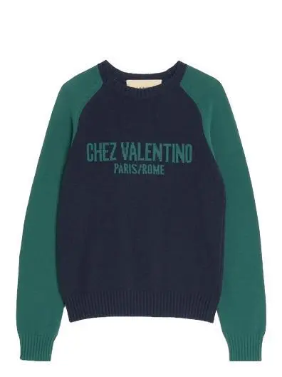 Valentino Garavani Wool And Cotton Chez Jacquard Sweater - Blue
