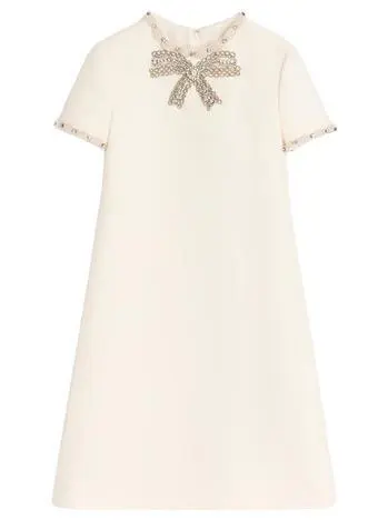 Valentino Garavani Embroidered Crepe Couture Short Dress - Neutral