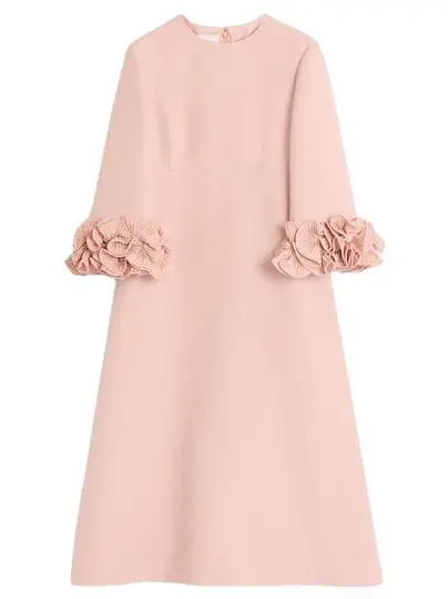 Valentino Garavani Crepe Couture Midi Dress With Pleated Ruffles - Pink