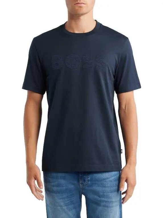 BOSS Thompson Floral Logo Cotton Graphic T-shirt - Dark Blue