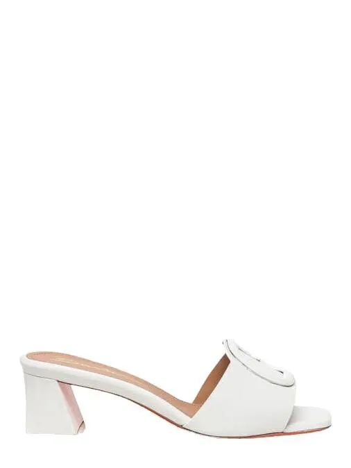 Santoni Mid-heel Leather Sandal - White
