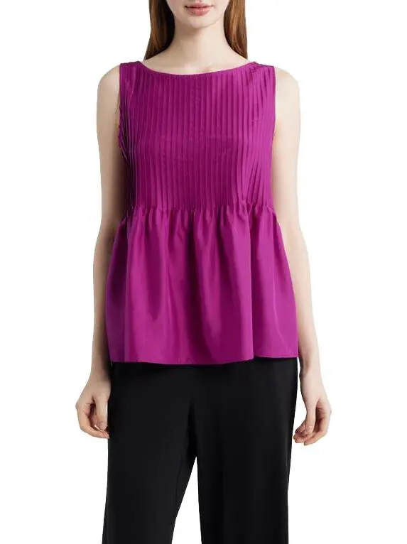 Eileen Fisher Pleated Silk Top - Berry Bloom