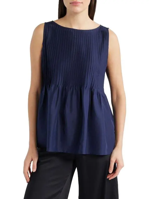 Eileen Fisher Pleated Silk Top - Ink