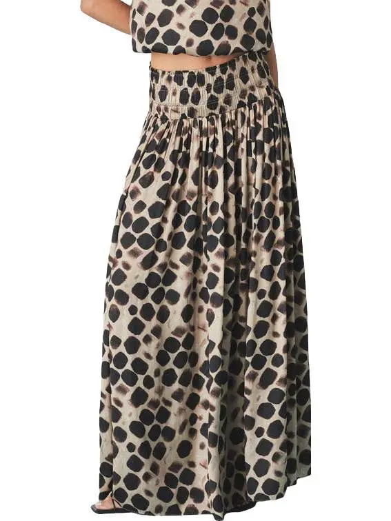 NEXT Satin Printed Pleat Maxi Skirt - Beige