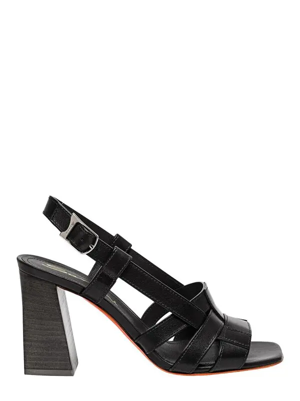Santoni Leather High-heel Beyond Sandal - Black
