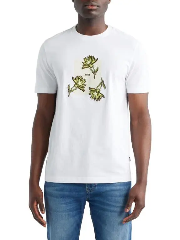 BOSS Thompson Floral Logo Cotton Graphic T-shirt - White