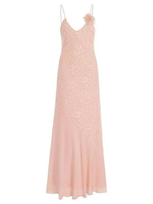RODARTE Georgette-detailed Lace Slip Gown - Pink