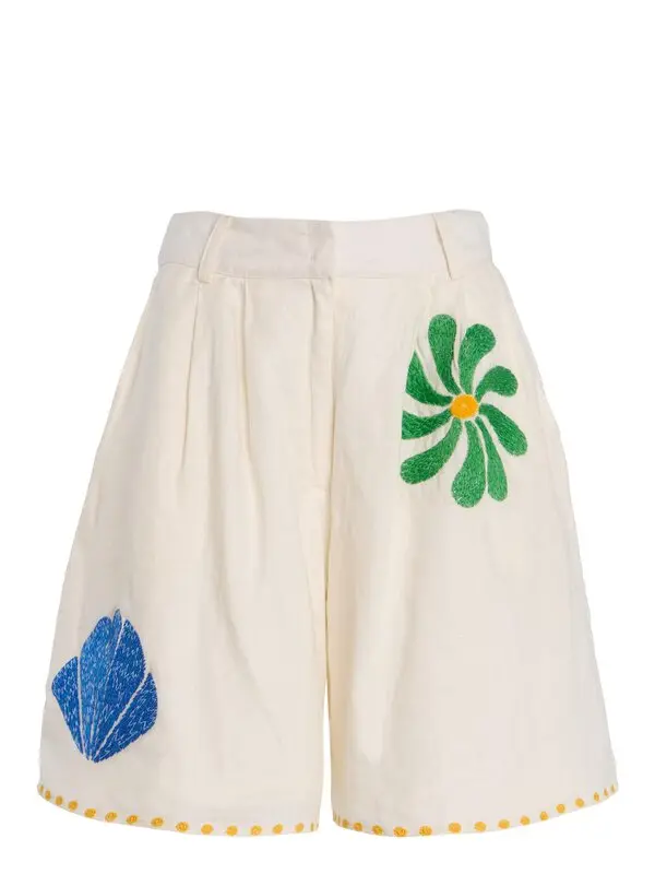 CALA DE LA CRUZ Sia Embroidered Linen Shorts - Multi