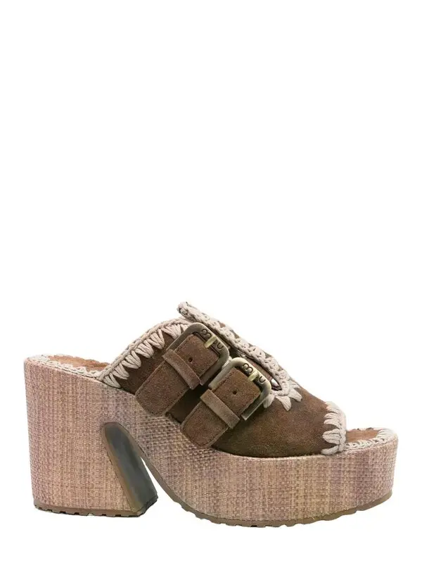 Mou Decorative-stitching Sandals - Brown