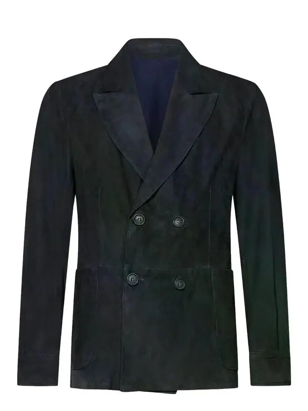 FRANZESE COLLECTION Leather Double-breasted Blazer - Blue