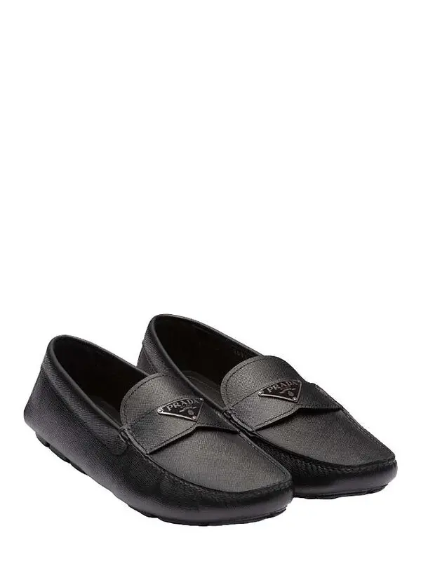 Prada Saffiano Leather Driver Loafers - Black
