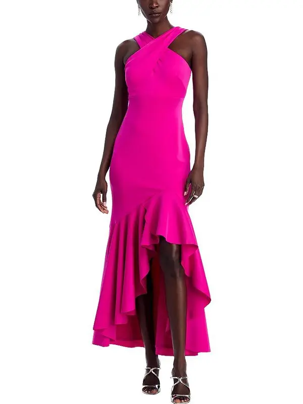 Eliza J Crisscross Halter High-low Dress - Hot Pink