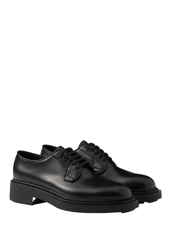 Prada Brushed Leather Derby Shoes - Black
